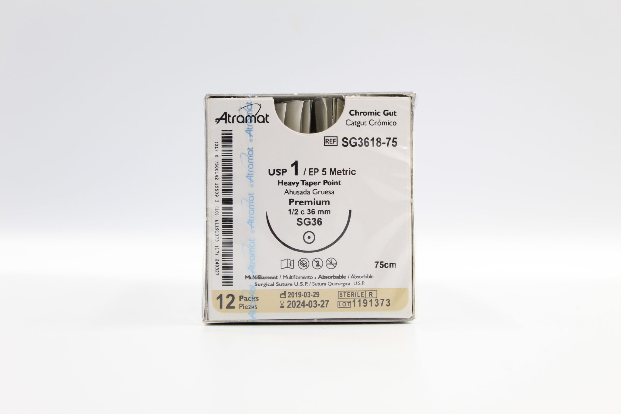 Sutura Atramat SG3618-75 Catgut Cromico Calibre 1 Aguja 1/2 36MM ...