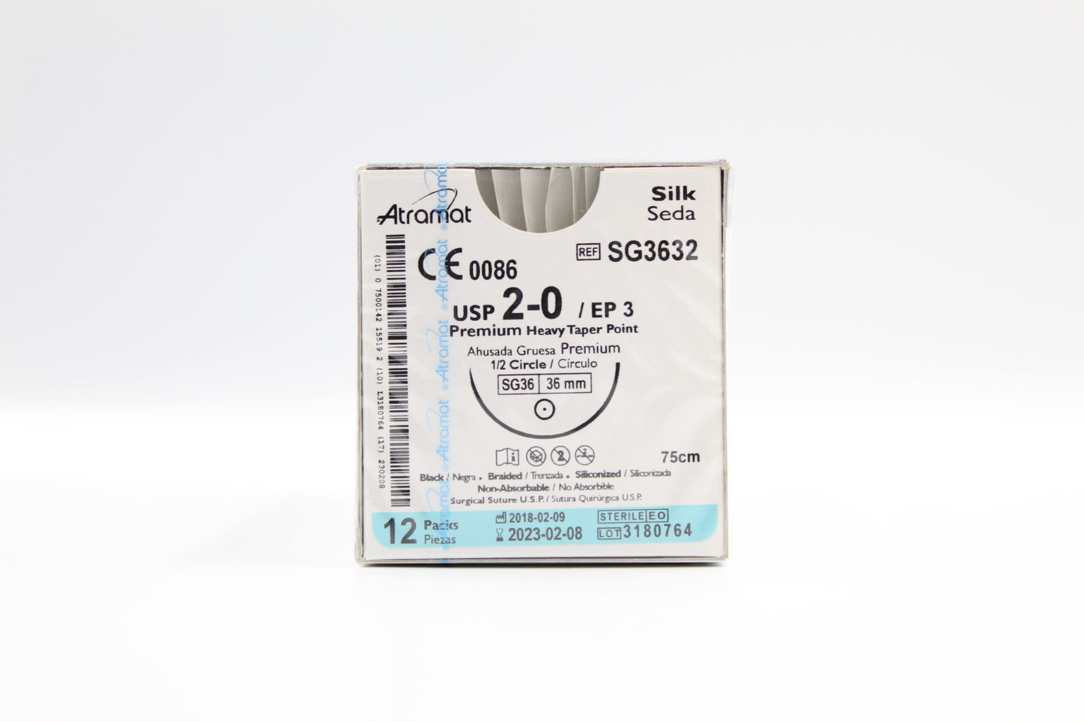 Sutura Seda 2-0 aguja 36 mm ahusada gruesa, referencia SG3632, marca ...
