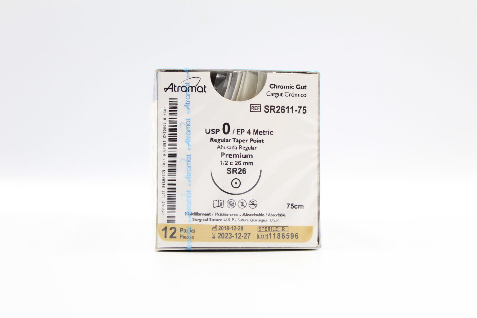 Sutura Catgut Cromico 0 Aguja 26 MM ahusada regular, referencia SR2611 ...