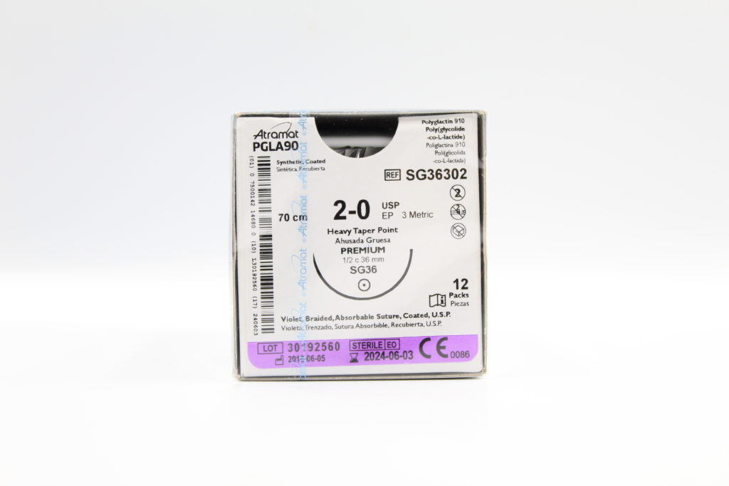 Sutura Vicryl 2-0 aguja 36 mm circular, referencia SG36302-90, marca Atramat – AlserMedica